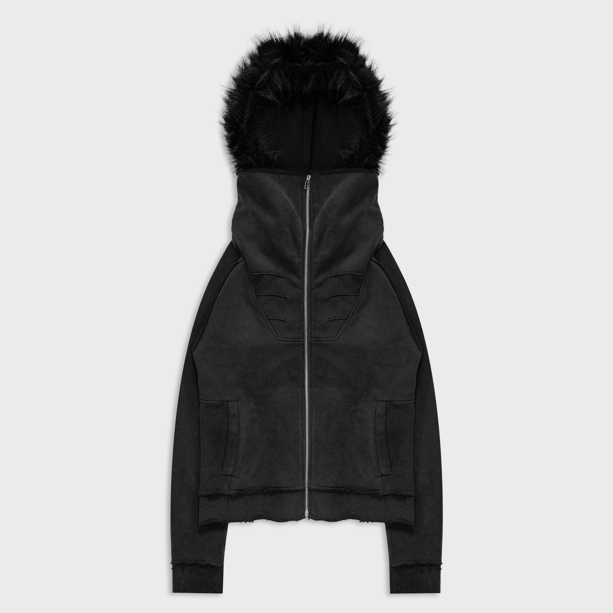 MASKED ZIP UP HOODIE IN DEEP GREY COTTON | LAMENTIST