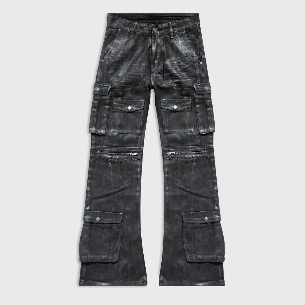 BLACK ICE BOOTCUT JEANS IN WAXED GREY DENIM – LAMENTIST